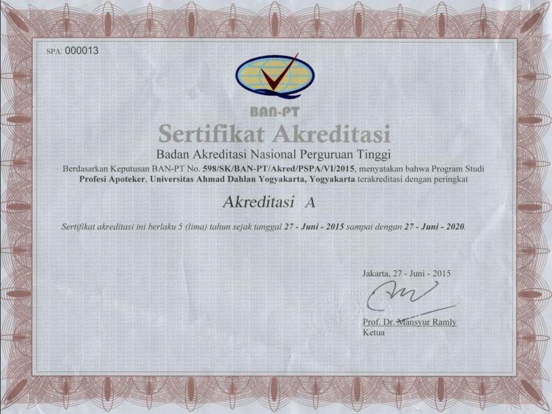 Akreditasi Program Studi Profesi Apoteker - Universitas Ahmad Dahlan Akreditasi Program Studi Profesi Apoteker - Universitas Ahmad Dahlan